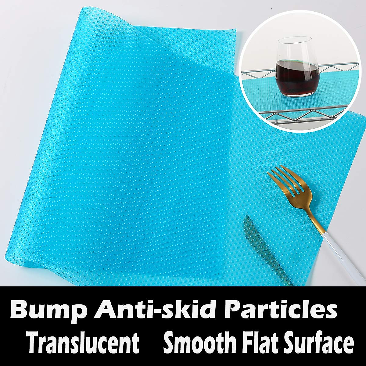 PABUSIOR Blue Shelf Liner Waterproof, (11.8Inch X12FT) Non-Adhesive Washable Drawer Liners for Pantry Cabinet, Fridge, Refrigerator Mats (Translucent)