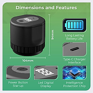 TERNJAI Electric Vacuum Sealer Kit, Cordless Portable Canning Vacuum Sealer Machine, Electrical Vacuum Sealer Kit, Vacuum Sealer with Wide-Mouth & Regular-Mouth Mason Jar Lids, Black