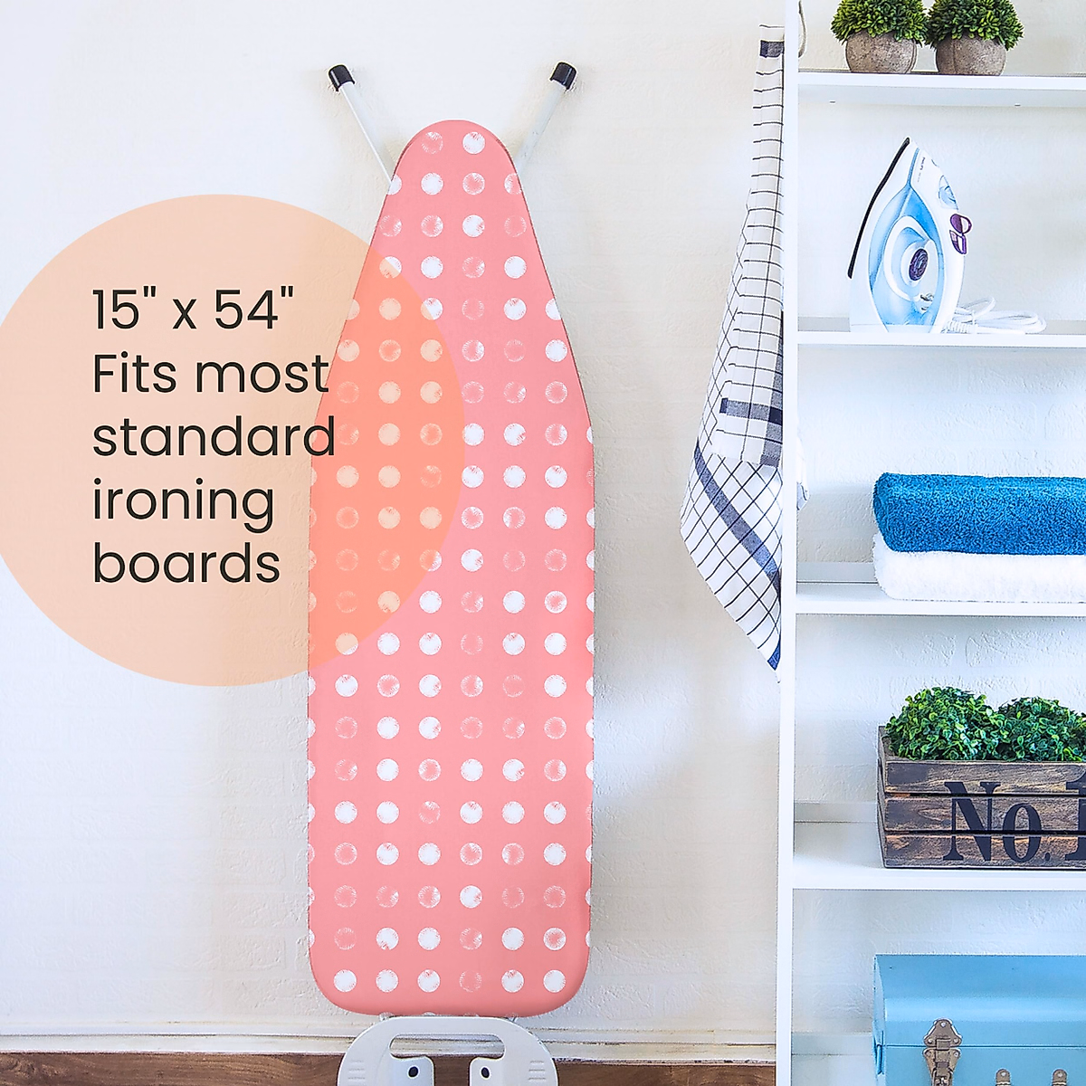 Wool Reversible Fitted Ironing Board Cover - 2 in 1 - One Side Wool One Side Cotton (Fits 54" x 18" Standard Ironing Boards) (Pink)