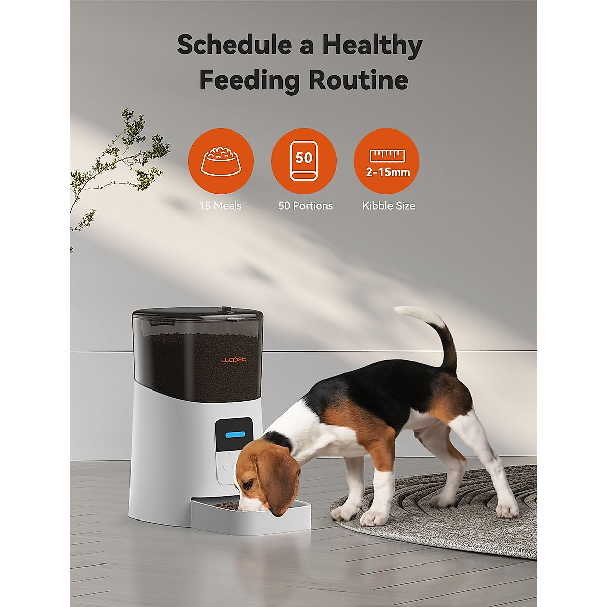 WOPET 6L Automatic Cat Feeder,Wi-Fi Enabled Smart Pet Feeder for Cats and Dogs,Auto Dog Food Dispenser with Portion Control, Distribution Alarms and Voice Recorder Up to 15 Meals per Day (White)