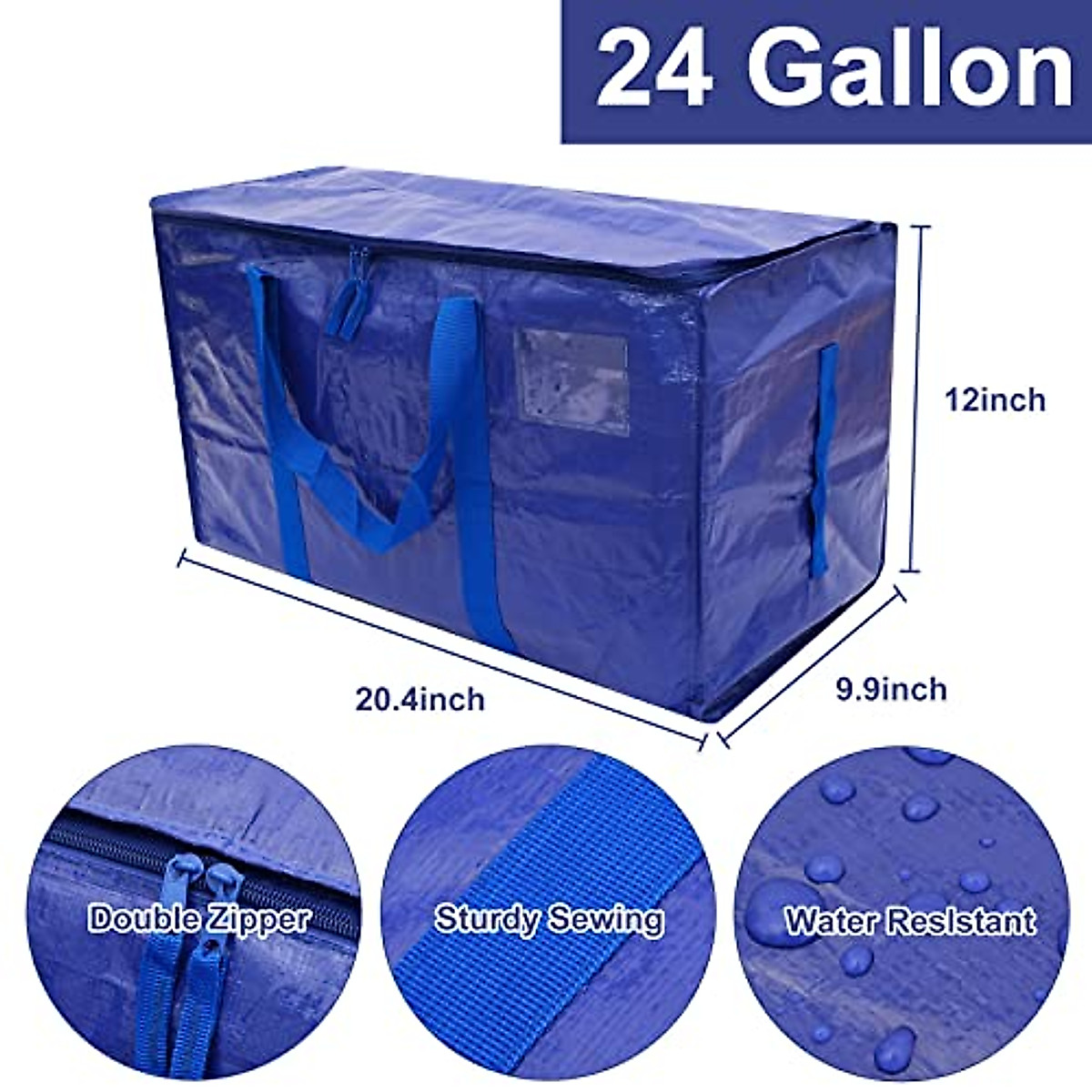 2-Pack Extra Large Moving Bags Heavy Duty Reusable Moving Totes Storage Bag Boxes Containers for Space Saving Storage, Carrying, Travelling, College Dorm Packing, Blue