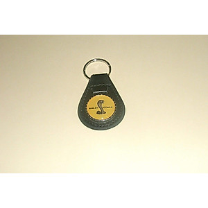SHELBY COBRA GT350 GT500 ROUND SNAKE LOGO LEATHER KEYCHAIN - BLACK