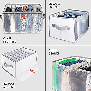Univivi Extra Large Wardrobe Clothes Organizer Closet Organizer Portable Pants Sweaters Organizer for Closet,T-Shirt, Underwear, Upgraded 7 Grids Jeans Hoddie Organizer Clothes Organizer - Set of 4