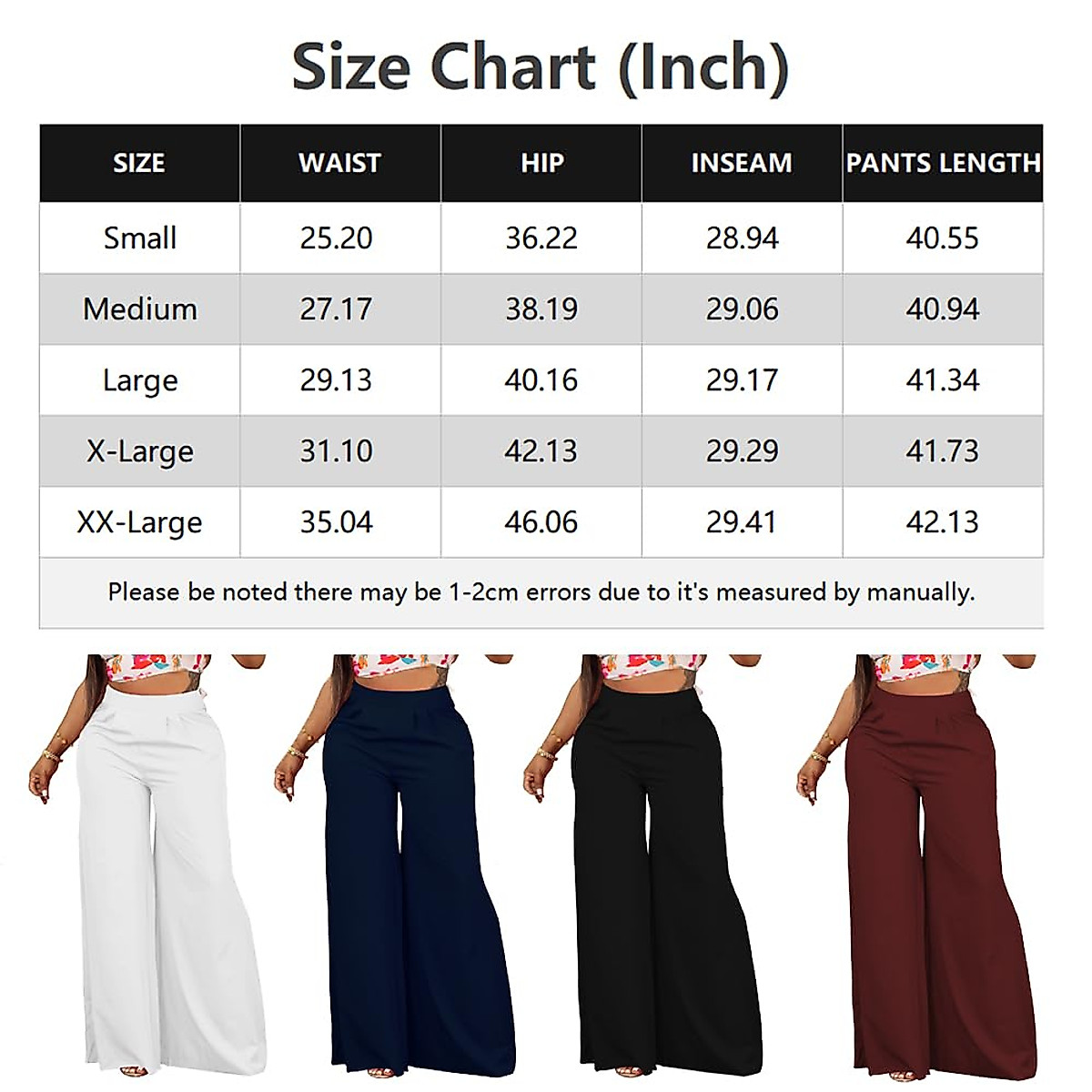 PINSV Wide Leg Pants for Women High Waisted Palazzo Lounge Dress Pants for Work Casual Wine Red XL