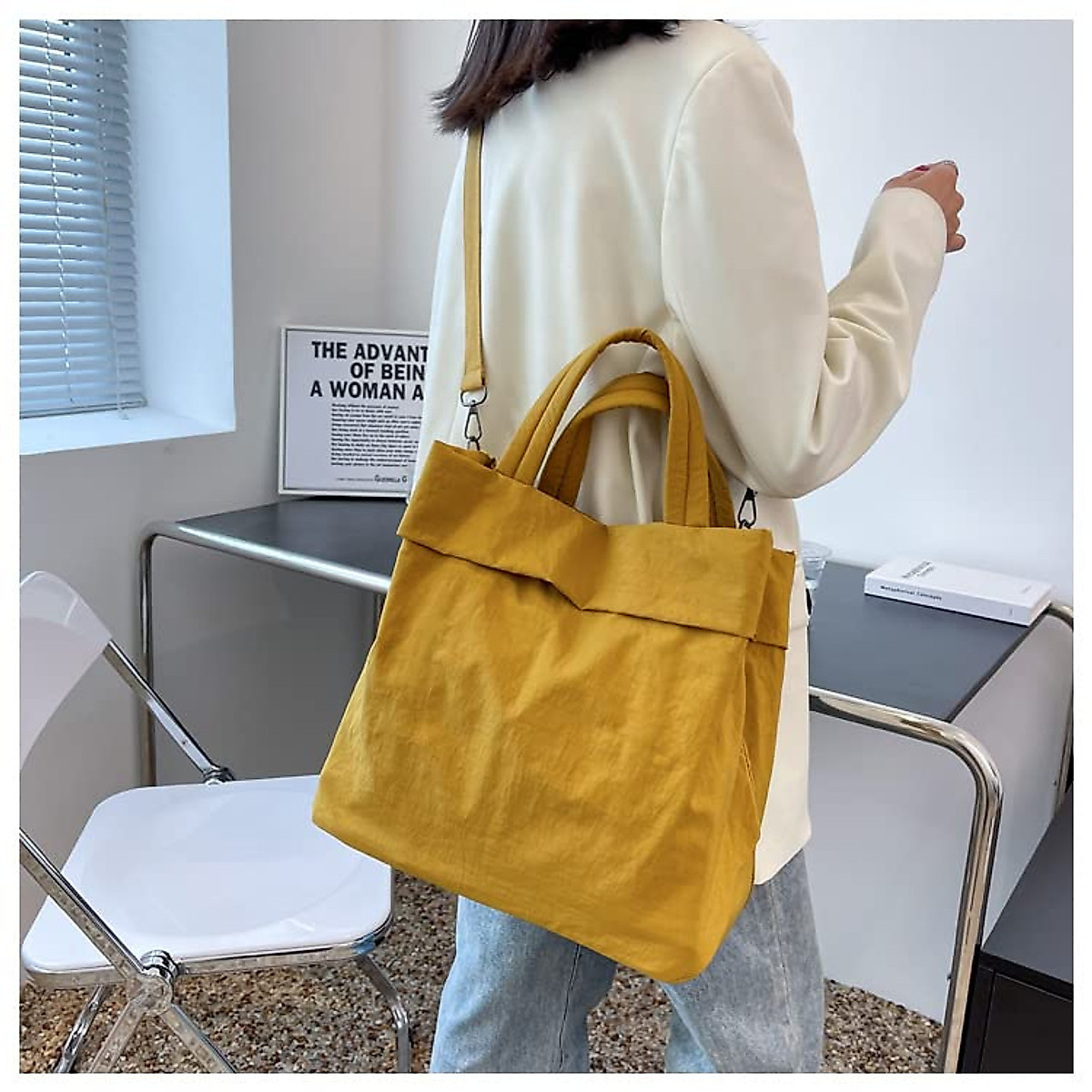 HACODAN Fairy Grunge Aesthetic Tote Bag Boho Canvas Crossbody Bag, Men Women Girls Harajuku Shoulder Bag Large Handbag (Yellow)