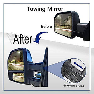 WLLW Towing Mirrors for Ford F150 Pickup Truck 2015 2016 2017 2018 2019, Power Heated with Turn Signal - 8 Pin Plug (Black Cap)
