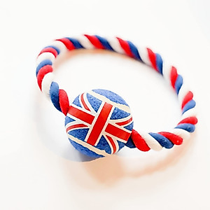 PET LONDON British Union Jack Rope Ring and Tennis Ball Dog Toy-English UK Colours for Dogs