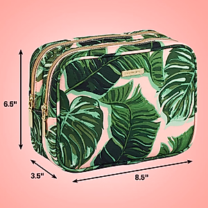 Conair Makeup Bag - Travel Toiletry Bag - Cosmetic Bag - Toiletry Bag for Women - Double Zip Organizer - Pink Palm Print