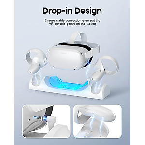 BINBOK VR Charging Dock for Meta Quest 2 with LED Light, Magnetic Charging Station for Oculus Quest 2 VR Headset and Touch Controllers, with 2 Rechargeable Batteries/Type-C Charger Cable
