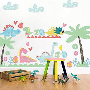 Dinosaur Wall Decals Vinyl Cute Dinosaur Wall Stickers for Boy and Girl Bedroom Daycare Classroom Playroom and Kids Room Wall Decor