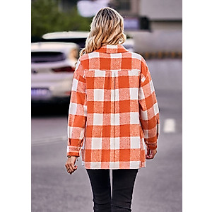 PRETTYGARDEN Women's 2024 Fall Clothes Plaid Shacket Jacket Long Sleeve Button Down Flannel Shirts Fashion Blouse (Plaid Orange White,Large)