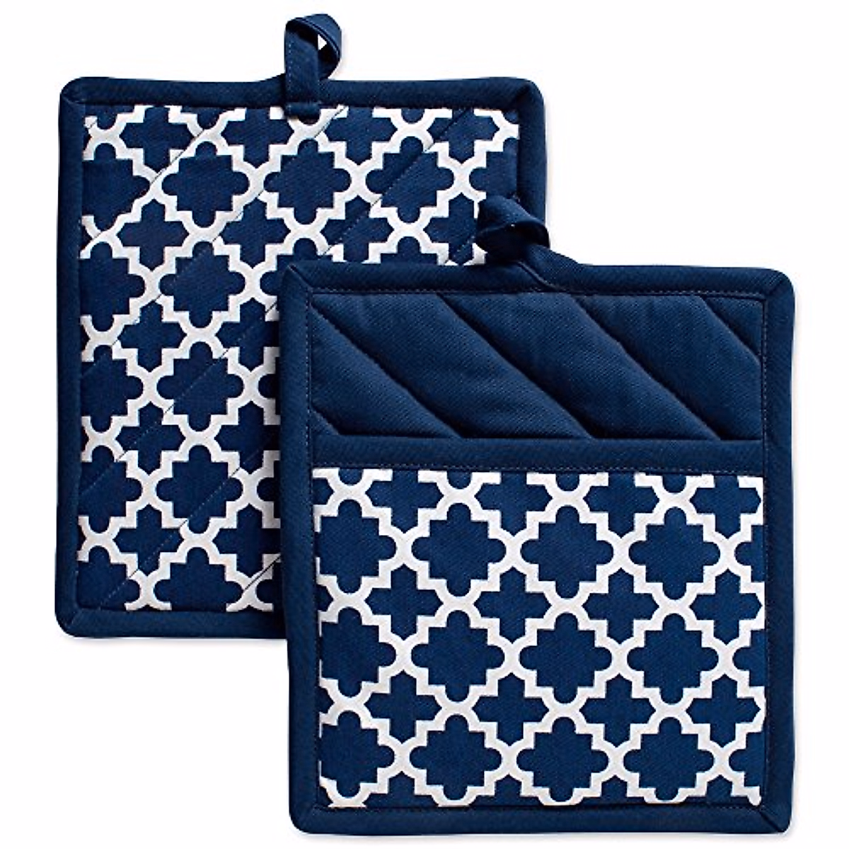 DII Lattice Basics Collection Kitchen Essentials, Potholder Set, Nautical Blue, 2, Piece