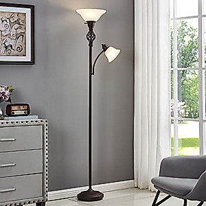 GyroVu Torchiere Floor Lamp for Living Room, LED Standing Reading Light for Bedroom with Glass Shade for Living Room Corner Bedroom Home Office,Bulbs Included