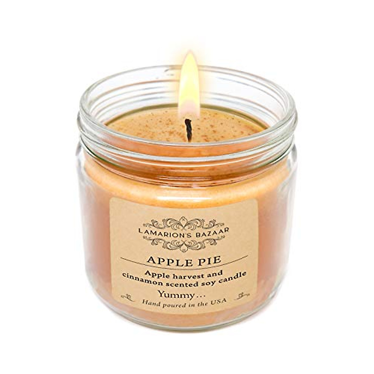 Apple Pie - Apple and Cinnamon Scented Soy Candle with Cinnamon Powder Decor- Large Soy Candle in a Kraft Box