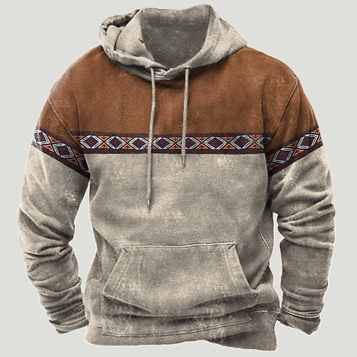 Aymnlox daily deals of the day prime today only Hoodies for Men Western Aztec Ethnic Lightweight Hooded Sweatshirts Casual Long Sleeve Ethnic Print Graphic Pullover mens western hoodies Gray 2X