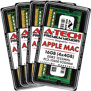 A-Tech 16GB (4x4GB) RAM for Apple iMac (Mid 2010, Mid 2011, Late 2011) | DDR3 1333MHz PC3-10600 204-Pin SODIMM Memory Upgrade Kit