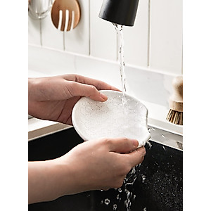 LE TAUCI Ceramic Spoon Rest for Counter, Embossment Farmhouse Gift, Coffee Spoon Holder, Stove Top Protection, Kitchen Decor, Accessories for Countertop - 4.8 inch, Set of 1,White, Fireworks