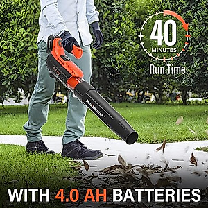 MAXLANDER Cordless Leaf Blower, 20V 350CFM Battery Powered Leaf Blowers for Lawn Care, Electric Lightweight Leaf Blower with 2-Speed Dial for Leaf/Snow/Dust Blowing (4.0Ah Battery & Charger Included)