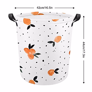 RENJUNDUN Clothes Basket Laundry Hamper with Handles Clementine And Dots on White Storage Organizer Perfect for Kids Boys Girls Toys Room, Bedroom, Nursery,Home,Gift Basket, 17.3 Inch H x 16.5 D