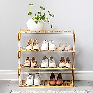 Maydear Foldable Multi Tier Bamboo Shoe Rack, Multifunctional Shoe Shelf Free Standing Shoe organizer-4 Tier