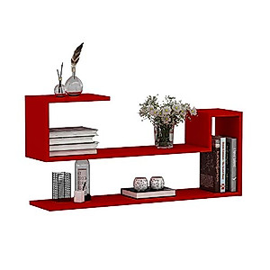 HOMIDEA Wave Wall Shelf - Book Shelf - Floating Shelf for Living Room Decoration in Modern Design (Red)