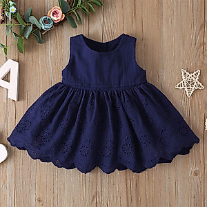 Toddler Baby Girls Dress Embroideries Floral Summer Seaside Beach Sundress Onepiece Outfits (Navy Blue Princess Dress, 6-9 Months)