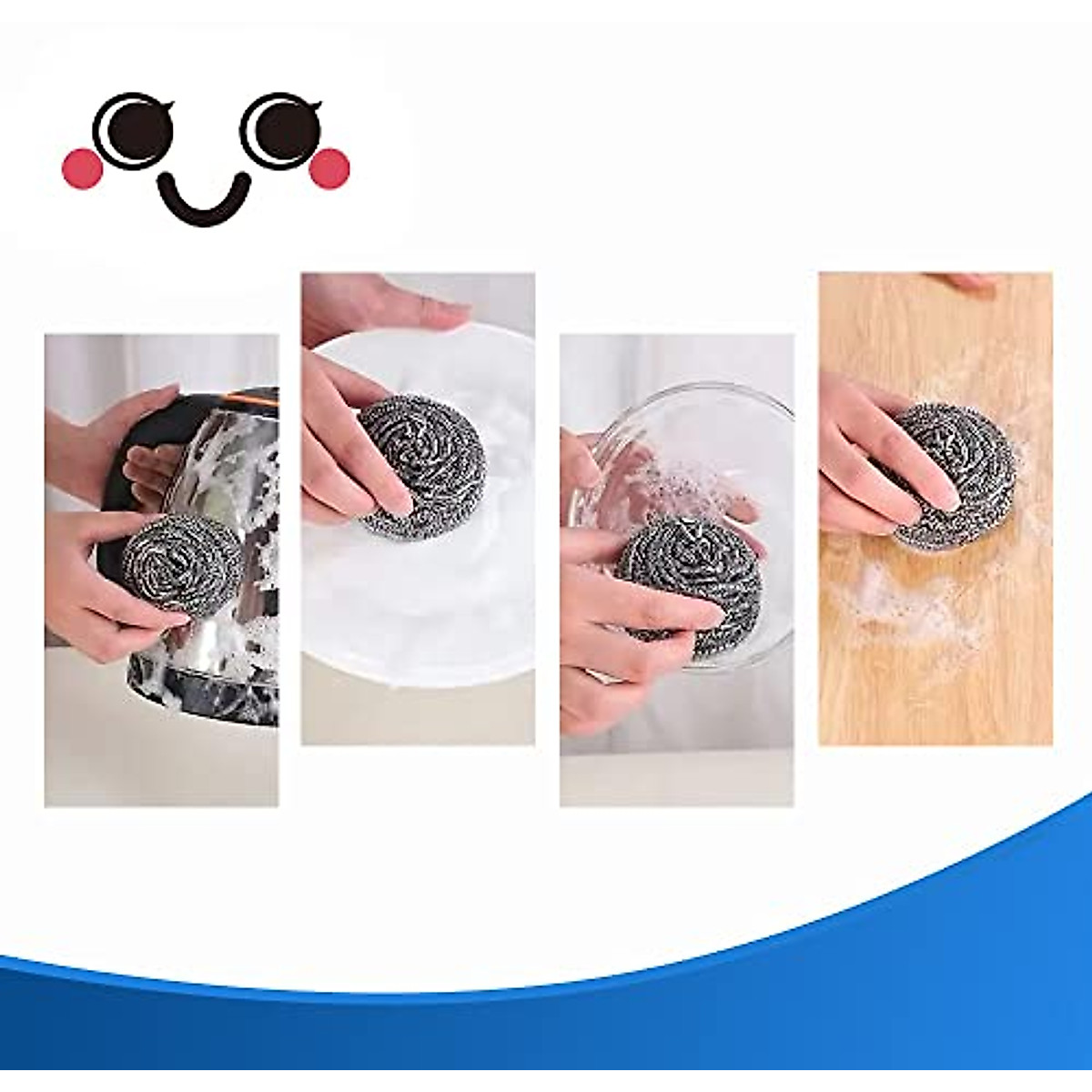 Dr.WOW 6 Pack Stainless Steel Sponges，Extra Large Magic Sponge Pad,Steel Wool Scrubber for Kitchens, Bathroom, Floor Cleaning