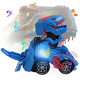 huwairen Dinosaur Toys for 3-6 Year Old Boys for Kids Transforming Dinosaur Car with LED Light and Music Gifts for 4-7 Year Old (Blue)