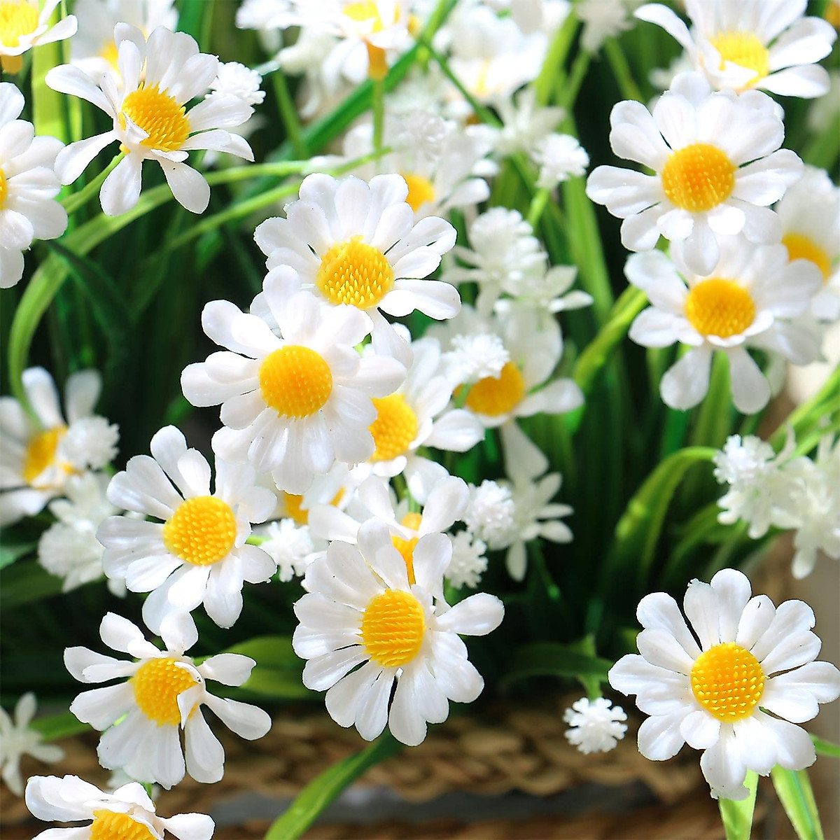 Gormiya 8 Bundles Artificial Daisy Mums Flowers Outdoor UV Resistant Plastic Fake Daisy Sunflowers Plants for Home Backyard Window Box Porch Garden Decoration, White