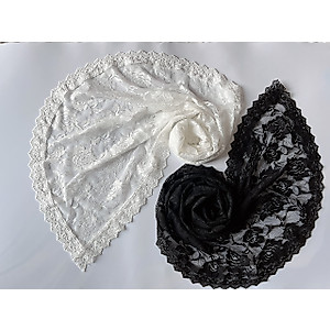 Grettytling Lace Mantilla Veil Soft and comfortable 7 Colors Spanish Style Rose Lace Veil Head Covering D Shape ， 2pcs Black&white