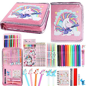 Fruit Scented Markers Set 44 Pcs Filled Stationery with Unicorn Pencil Case,Art Supplies for Kids Ages 4-6-8, Perfect Unicorn Gifts For Girls,Assortment Marker Gel Pen Pencil Coloring