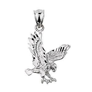Animal Kingdom Textured Sterling Silver Landing Eagle Charm Pendant
