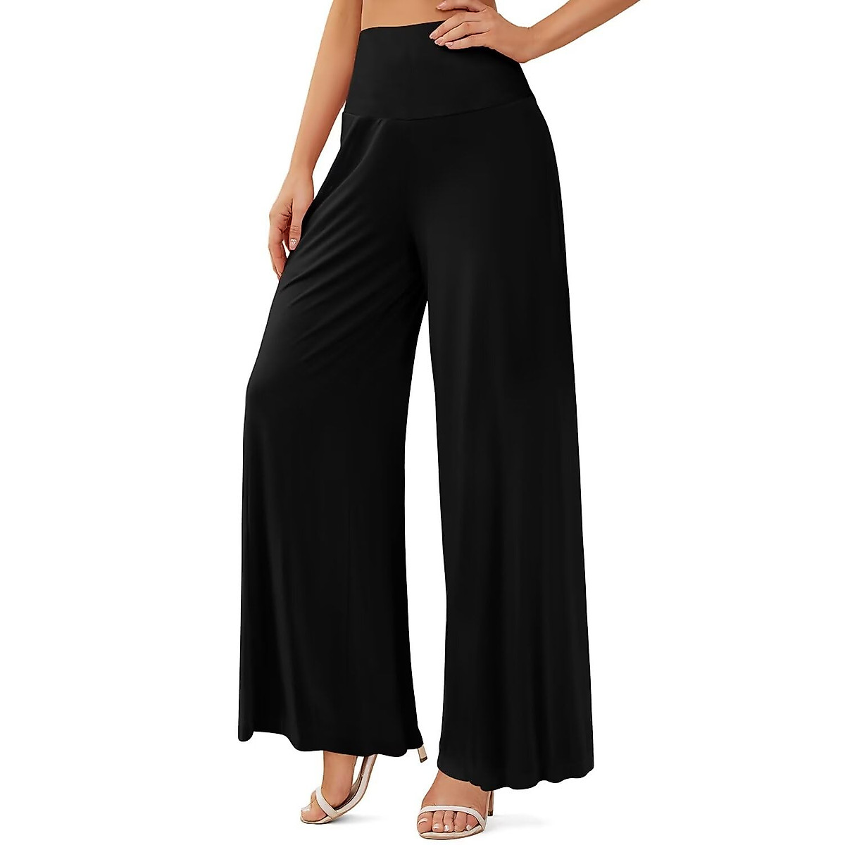 JZC Women's Palazzo Lounge Pants Stretchy 2025 Wide Leg Casual Pants Comfy High Waist Flowy Pants Black Small