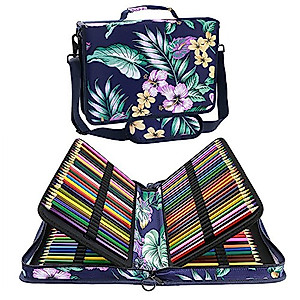 Shulaner 160 Slots Colored Pencil Case Organizer Sinensis Flower Large Capacity Portable Pencil Bag (160-Flower-Blue)