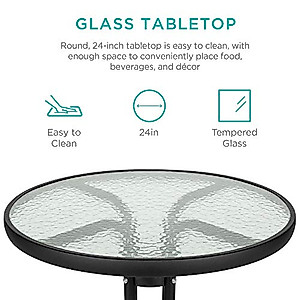 Best Choice Products 3-Piece Patio Bistro Dining Furniture Set w/Textured Glass Tabletop, 2 Folding Chairs, Steel Frame, Polyester Fabric - Gray