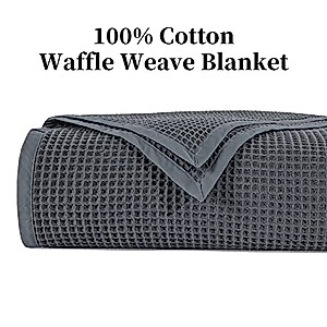 HOMBYS Cotton Waffle Blanket Oversized King 120x128 in, Huge Breathable Waffle Weave Family Blanket for All Season, Large Grey 10x10 Lightweight Throw Blankets for Couch, Bed, Sofa