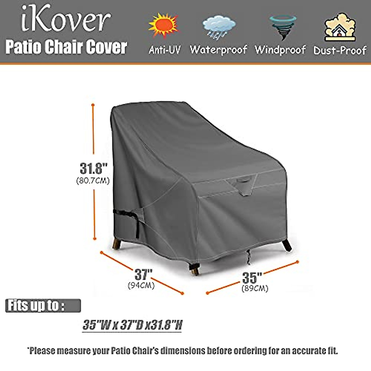 Patio Chair Covers 2 Pack-35 W x 37" D x 32" H,Lounge Deep Seat Cover,Heavy Duty and Waterproof Outdoor Lawn Patio Furniture Covers,Provide a Great Fit and All Weather Protection,Grey