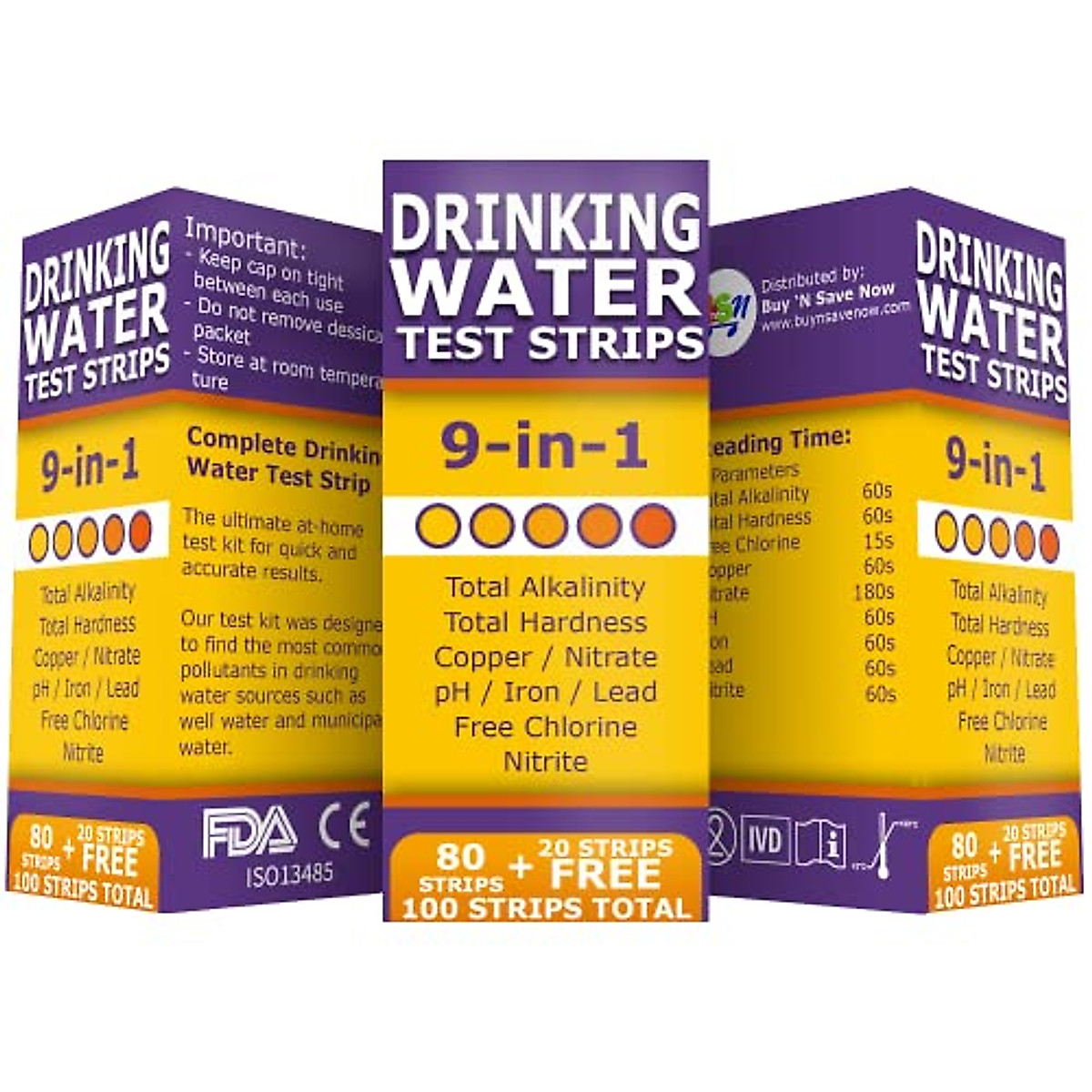 BNS 9 in 1 Drinking Water Test Strips. Accurate Tester Strip for pH, Chlorine, Nitrite, Nitrate, Lead, Total Hardness, and More. Home Test with Easy to Read Testing Results in Seconds.