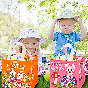 SULOLI Easter Gift Bags, Easter Non-Woven Grocery Shopping Bags With Handles for Holiday Party(8 Pack)