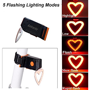 AaiLucky Bike Tail Light, Rechargeable LED Bicycle Rear Light for Night Riding, Cute Bike Accessories, Bright Heart Shape Taillight, Cycling Safety Warning Light for Adult Kids, 5 Modes, Waterproof
