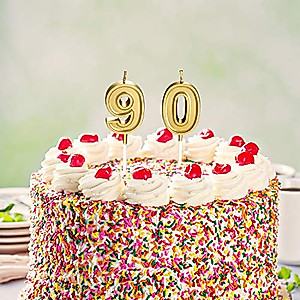90th Birthday Candles Cake Numeral Candles Happy Birthday Cake Candles Topper Decoration for Birthday Wedding Anniversary Celebration Supplies (Gold)