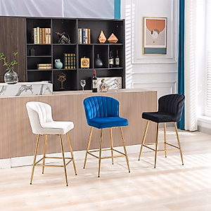 CIMOO Beige Velvet Counter Stools with Gold Legs Mid Century Modern Bar Stools Set of 2 Upholstered Counter Height Stool Chairs 26 Inch kitchen Island Chairs with Back