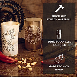 Trondebal Viking Drinking Horn Mugs Set of 4, Natural Ox Horn Shot Glasses | 10 oz Cool Unique Tumbler, Beer Gift for Men and Women, Handmade Goblet| Medieval Stein for Ale, Mead, Whiskey