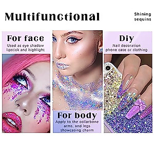 HOSAILY Roll-on Holographic Body Glitter Gel for Body Face Hair, Chameleon Color Changing Glitter Gel Under Light, Chunky Mermaid Sequins Festival Party Body Shimmer Glitter Makeup (8# Sparkling Pink)