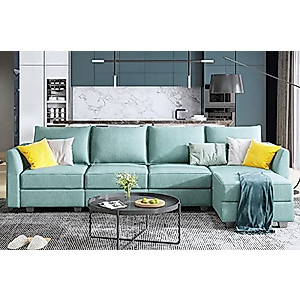 HONBAY Reversible Sectional Sofa L Shaped Couch with Storage Convertible Modular Sofa with Chaise, Aqua Blue