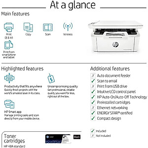 HP Laserjet Pro MFP M29W All-in-One Wireless Monochrome Laser Printer, White - Print Scan Copy - 1.0" Icon LCD Display, 19 ppm, 600 x 600 dpi, 8.5 x 11.69, Hi-Speed USB, Cbmou External Webcam