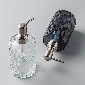 Easy Tang Glass Hand Soap Dispenser Bathroom Kitchen 12Oz with Silver Pump Refillable Liquid Dispenser (Magenta)