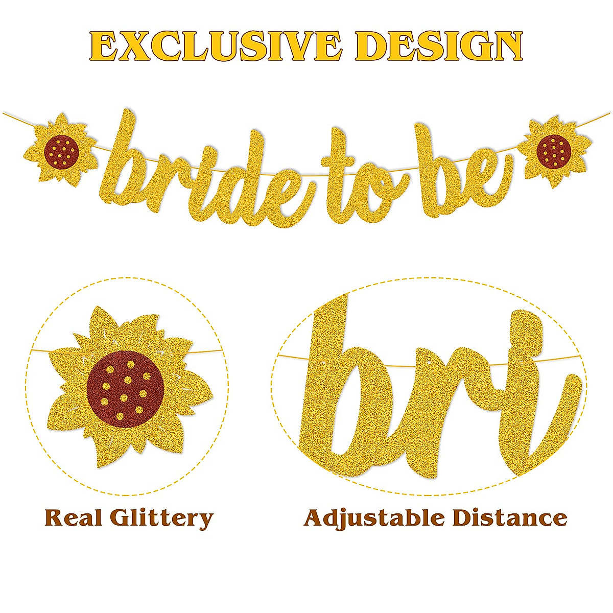 Sunflower Bridal Shower Decorations Bride-to-be Banner for Wedding Engagement Bachelorette Hen Party Supplies Glitter Décor