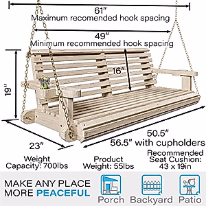 Porchgate Amish Heavy Duty 800 Lb Roll Comfort Treated Porch Swing W/Chains (4 Foot, Unfinished)