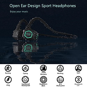 Ralyin Open Ear Headphones, Underwater Bone Conduction Design, IPX8 Waterproof Headphones Open Ear Earphones Wireless Bluetooth Headset for Swimming Diving Without MP3